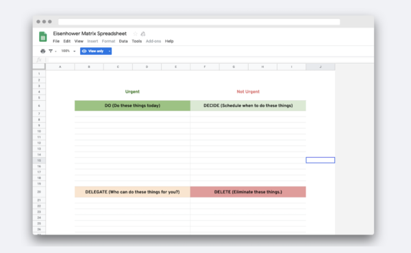 Eisenhower Matrix Spreadsheet - Tiller