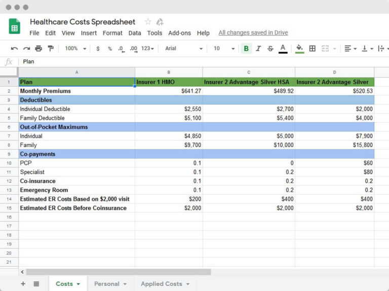 How To Use A Spreadsheet To Compare Health Insurance Plans - Tiller
