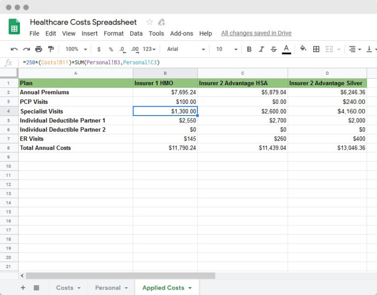How To Use A Spreadsheet To Compare Health Insurance Plans - Tiller