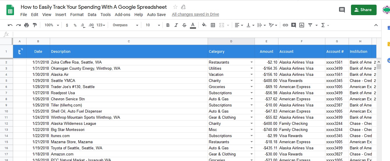 How To Easily Track Spending With A Google Spreadsheet - Tiller
