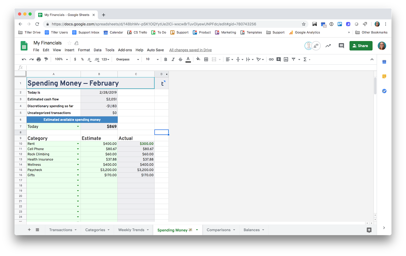 See How Much Money You Have Left To Spend Via Google Sheets - Tiller