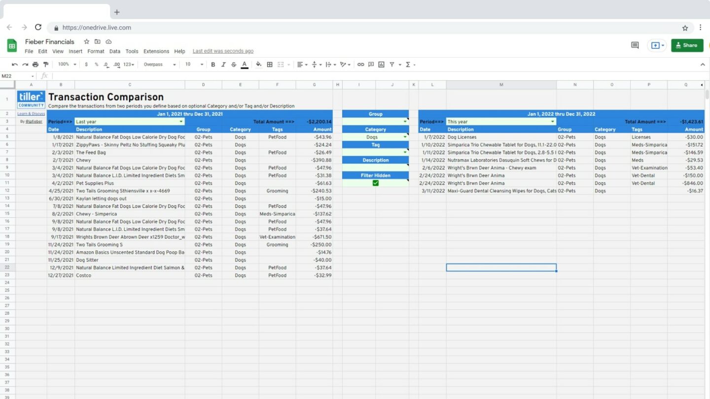 Transaction Comparison Spreadsheet - Tiller