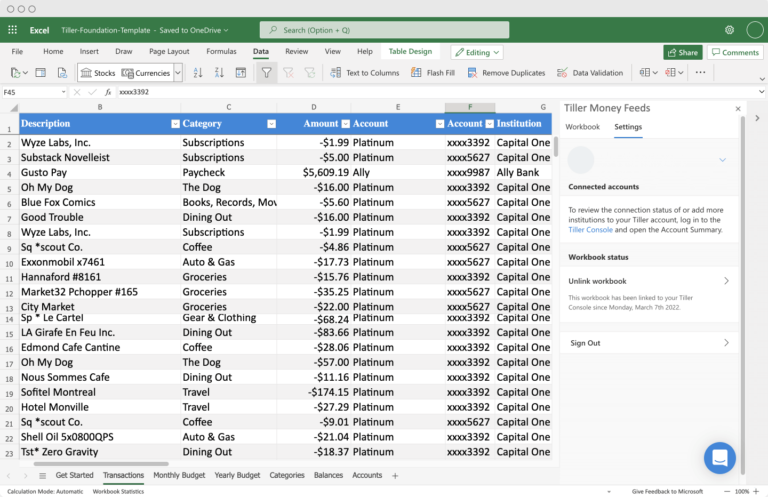 Tiller For Microsoft Excel