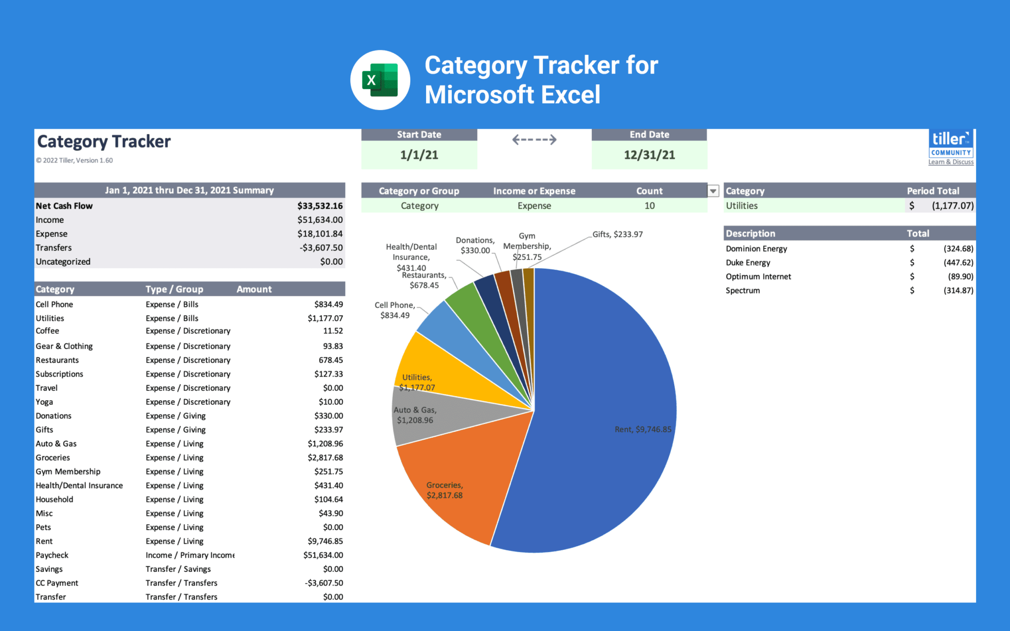 Category Tracker For Microsoft Excel - Tiller