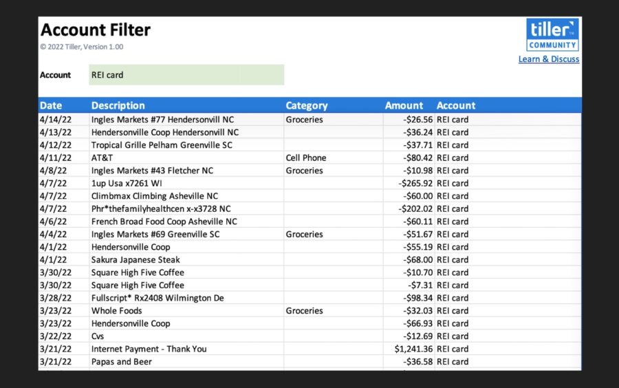 Account Filter For Microsoft Excel - Tiller