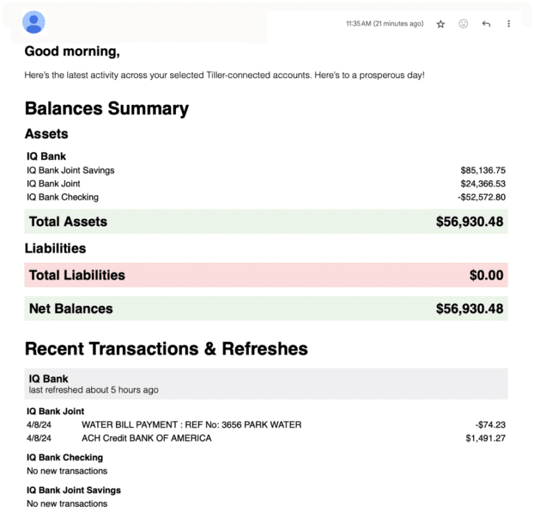Hello, Money – Keep Up With Your Finances In A Quick Email - Tiller