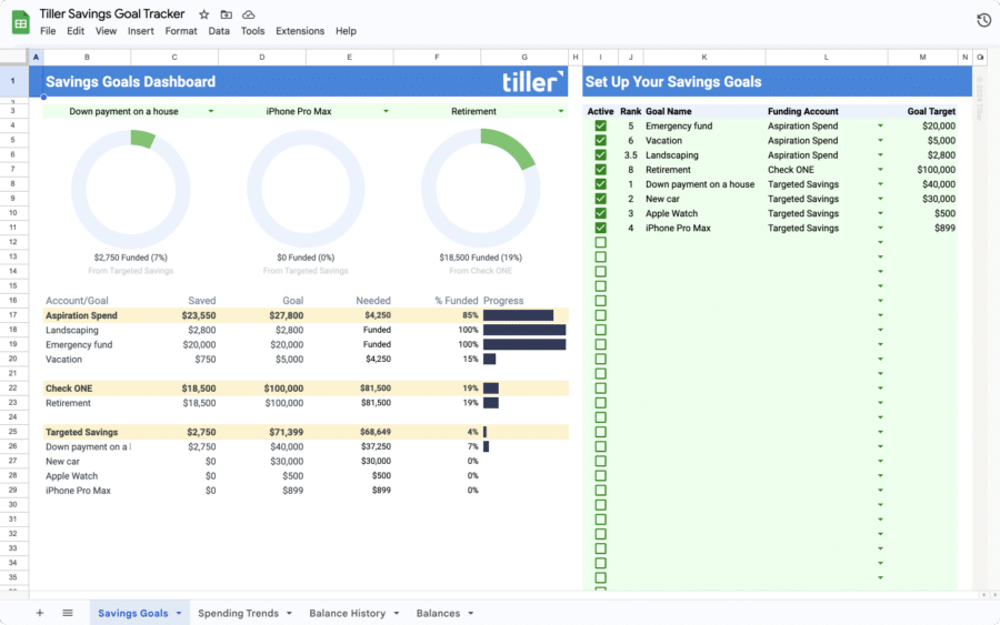 Introducing The Tiller Savings Goal Tracker - Tiller