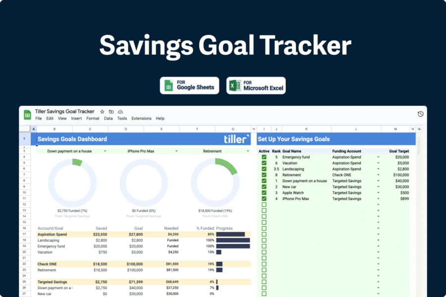 Introducing The Tiller Savings Goal Tracker - Tiller